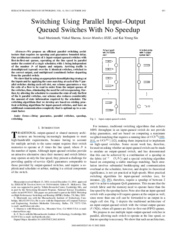 Pdf Switching Using Parallel Input Output Queued Switches With No Speedup