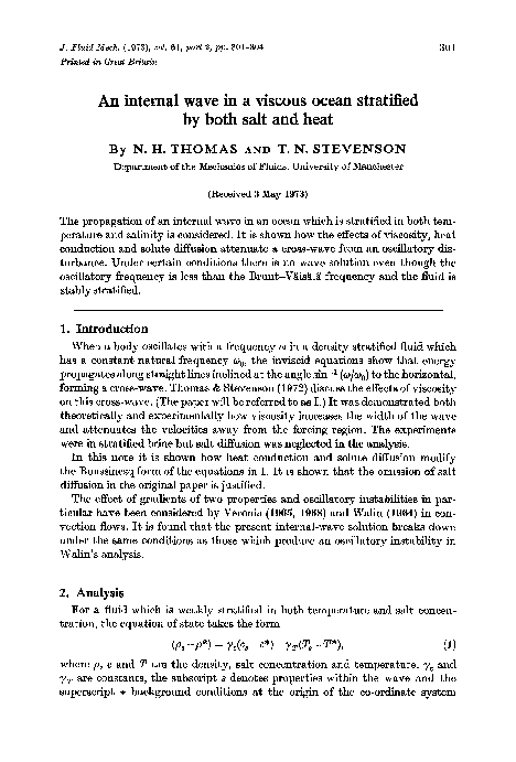 (PDF) An internal wave in a viscous ocean stratified by both salt and heat