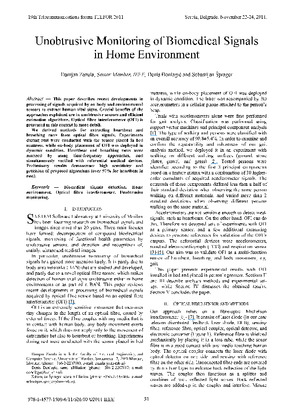 (PDF) Unobtrusive monitoring of biomedical signals in home environment