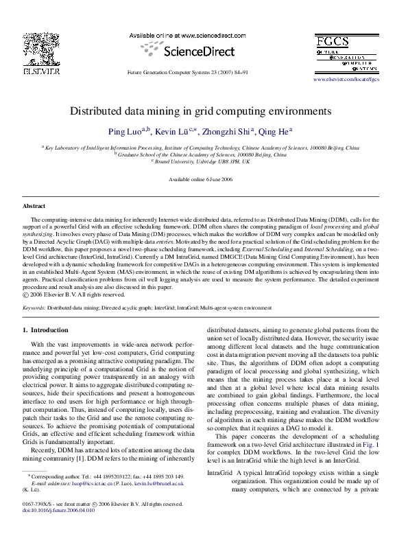 Pdf Distributed Data Mining In Grid Computing Environments