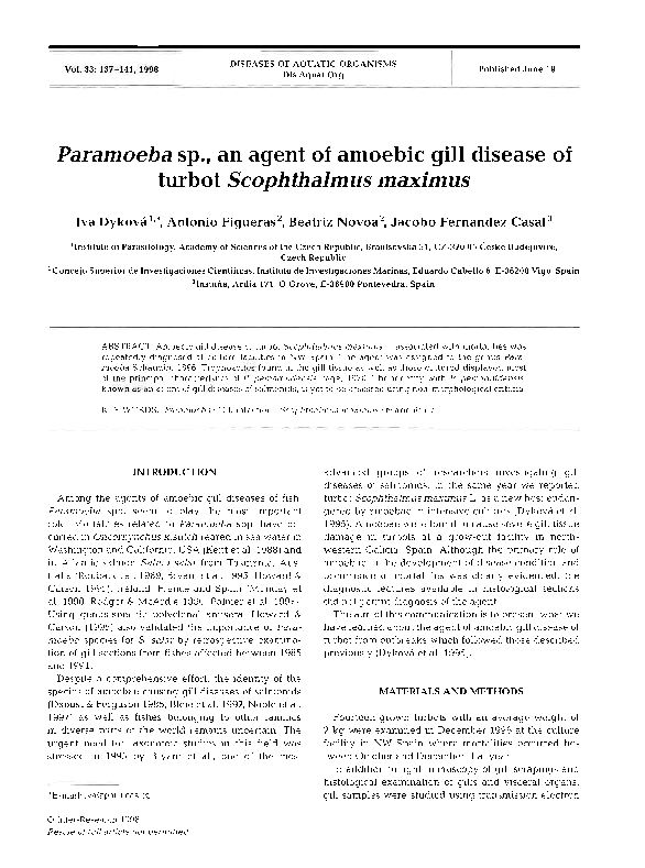 (PDF) Paramoeba sp., an agent of amoebic gill disease of turbot ...