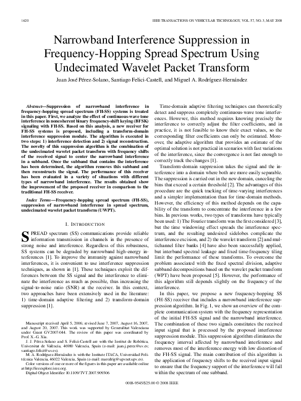 (PDF) Narrowband Interference Suppression in Frequency-Hopping Spread Spectrum Using Undecimated ...