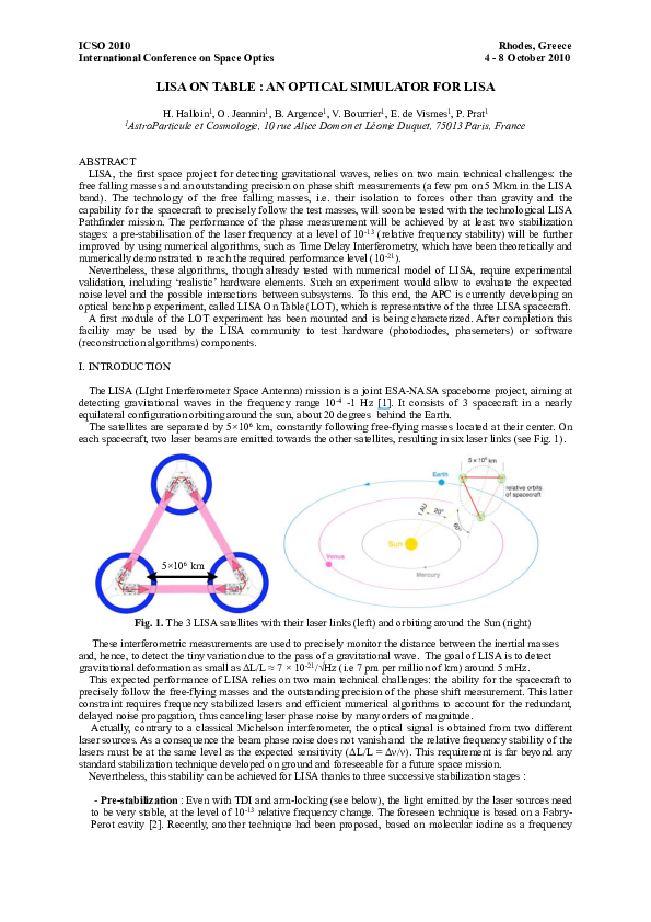 (PDF) Lisa on Table : An Optical Simulator for Lisa
