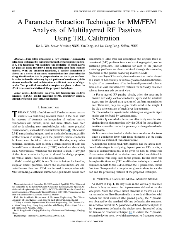 (PDF) A parameter extraction technique for MM/FEM analysis of ...