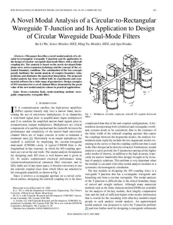 Pdf Novel Modal Analysis Of A Circular To Rectangular Waveguide T