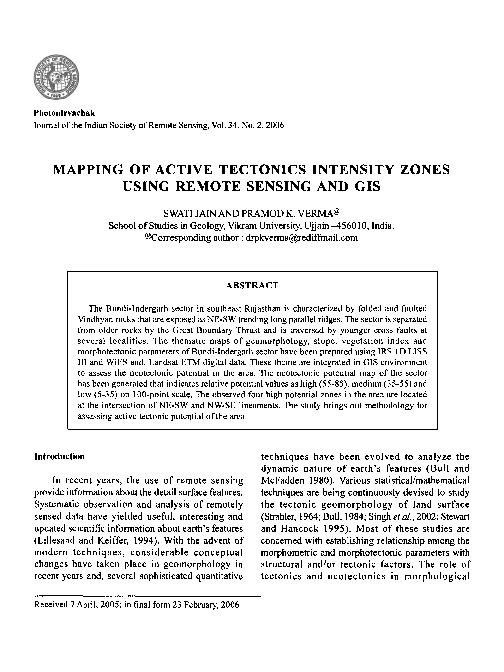 (PDF) Mapping of active tectonics intensity zones using remote sensing ...