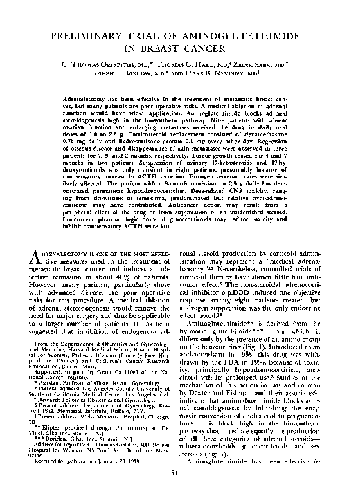 (PDF) Preliminary trial of aminoglutethimide in breast cancer