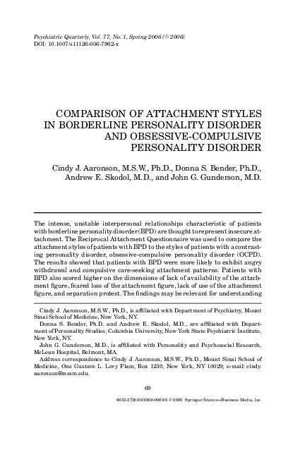 (PDF) Comparison of Attachment Styles in Borderline Personality ...