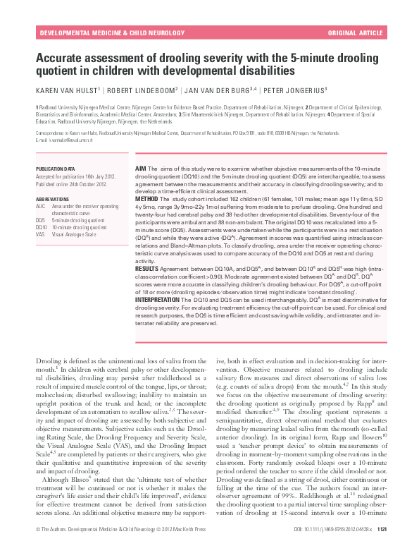 (PDF) Accurate assessment of drooling severity with the 5-minute ...