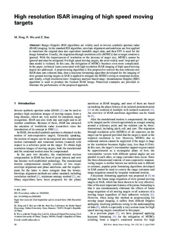 (PDF) High resolution ISAR imaging of high speed moving targets
