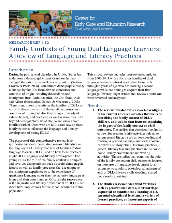 (PDF) Family Contexts of Young Dual Language Learners: A Review of Language and Literacy Practices