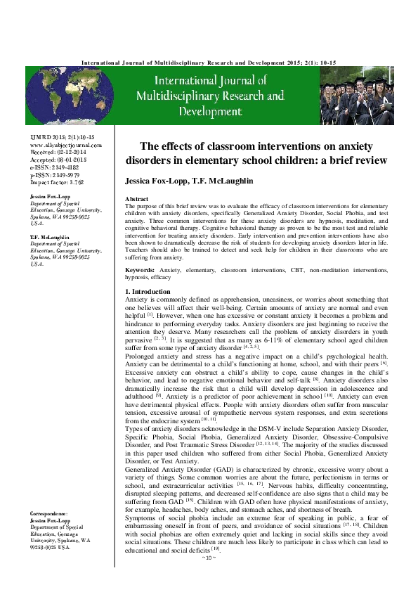 The effects of classroom interventions on anxiety disorders in ...