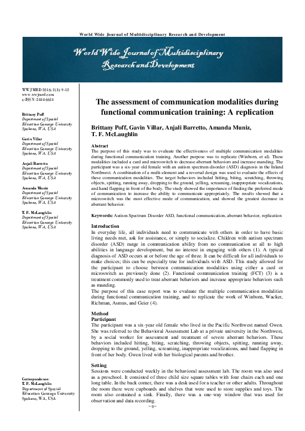 The assessment of communication modalities during functional ...
