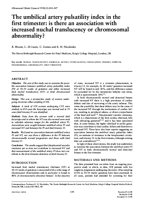 (PDF) The umbilical artery pulsatility index in the first trimester: is ...