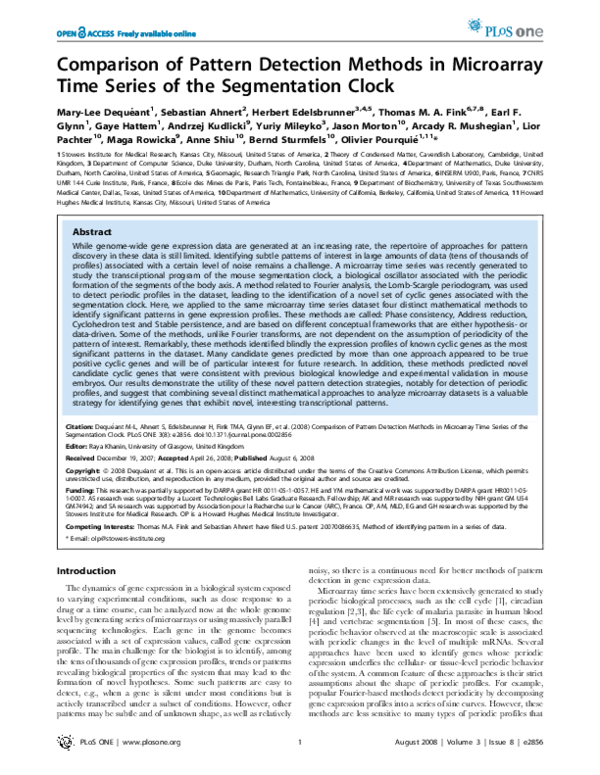 (PDF) Comparison of Pattern Detection Methods in Microarray Time Series of the Segmentation Clock