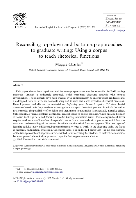 (PDF) Reconciling top-down and bottom-up approaches to graduate writing ...
