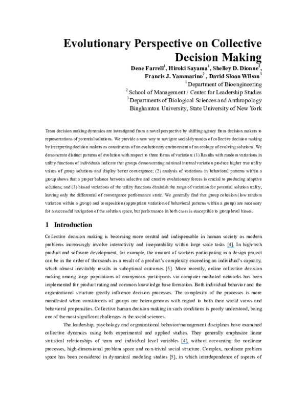 (PDF) Evolutionary Perspective on Collective Decision Making