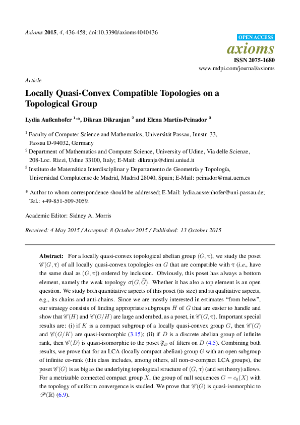 (PDF) Locally Quasi-Convex Compatible Topologies on a Topological Group