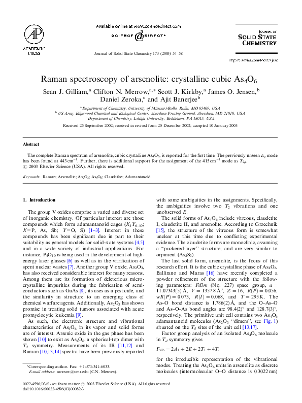 (PDF) Raman spectroscopy of arsenolite: crystalline cubic As4O6