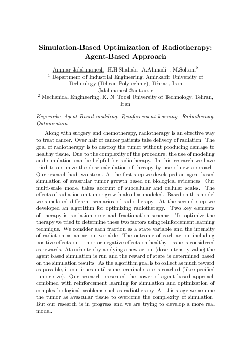 (PDF) Simulation-based Optimization of Radiotherapy: Agent-based Approach