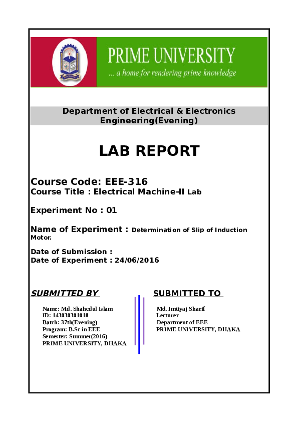 (PDF) LAB REPORT Course Code: EEE-316 Course Title : Electrical Machine-II Lab Experiment No ...