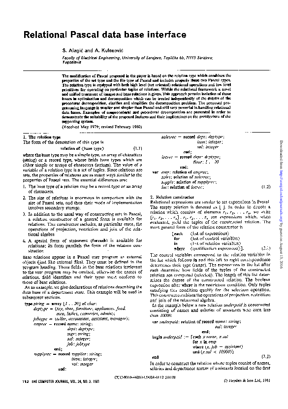 (PDF) Relational Pascal Data Base Interface