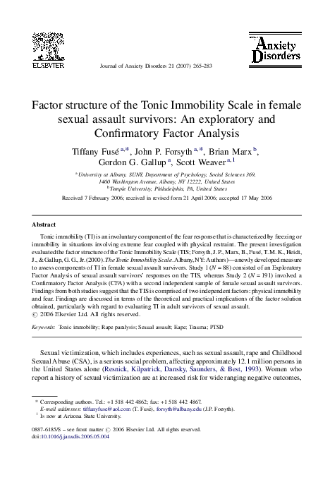 (PDF) Factor structure of the Tonic Immobility Scale in female sexual ...