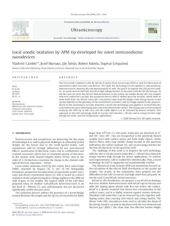 (PDF) Local anodic oxidation by AFM tip developed for novel ...