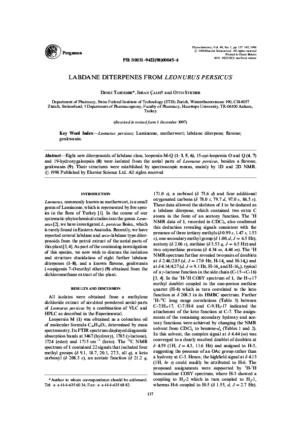 (PDF) Labdane Diterpenes From Leonurus Persicus