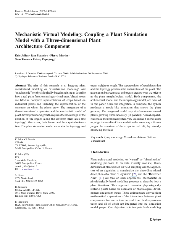 (PDF) Mechanistic Virtual Modeling: Coupling a Plant Simulation Model with a Three-dimensional ...