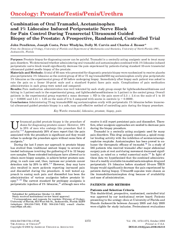 (PDF) Combination of Oral Tramadol, Acetaminophen and 1% Lidocaine ...