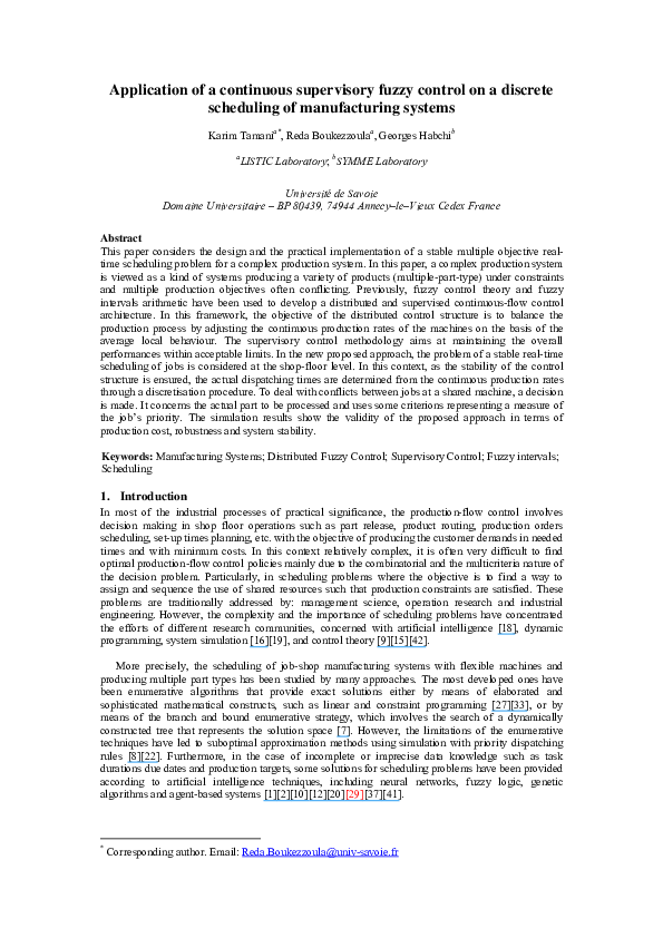 Pdf Application Of A Continuous Supervisory Fuzzy Control On A Discrete Scheduling Of