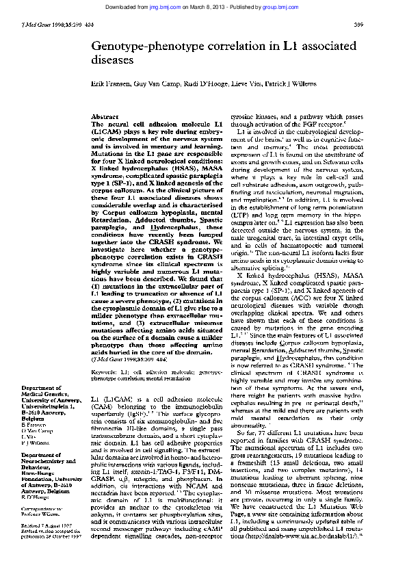 (PDF) Genotype-phenotype correlation in L1 associated diseases