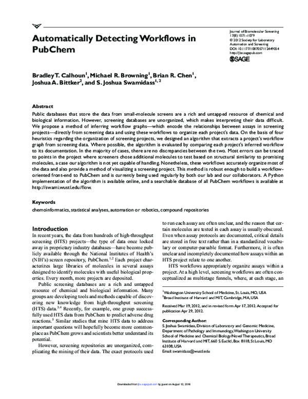 (PDF) Automatically Detecting Workflows in PubChem