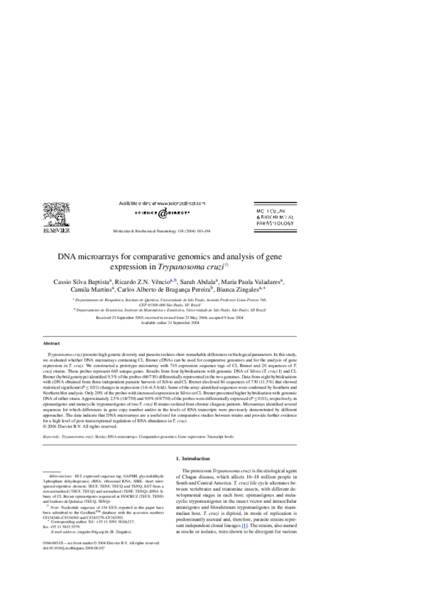 (PDF) DNA microarrays for comparative genomics and analysis of gene ...