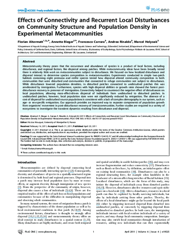 (PDF) Effects of Connectivity and Recurrent Local Disturbances on ...