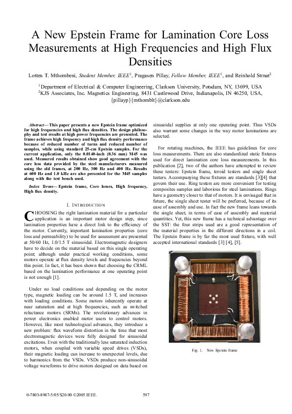 (PDF) New Epstein Frame for Lamination Core Loss Measurements Under ...