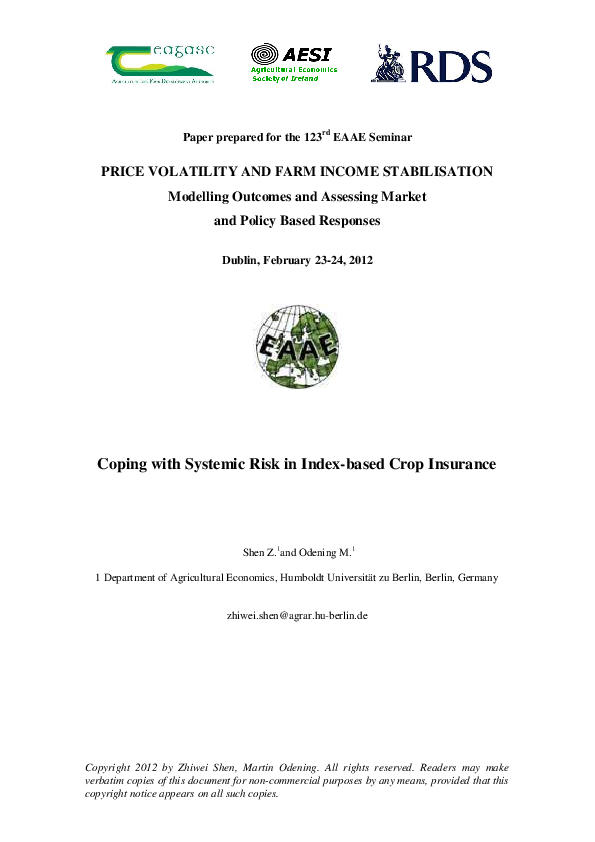 (PDF) Coping with Systemic Risk in Index-based Crop Insurance