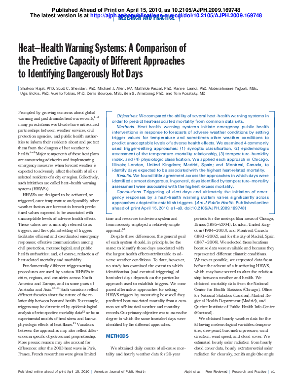 (PDF) Heat-Health Warning Systems: A Comparison of the Predictive ...