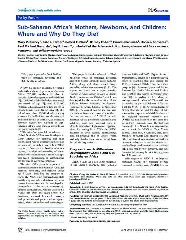 (PDF) Sub-Saharan Africa's Mothers, Newborns, and Children: Where and ...