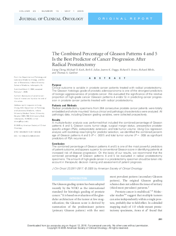 (PDF) The Combined Percentage of Gleason Patterns 4 and 5 Is the Best ...