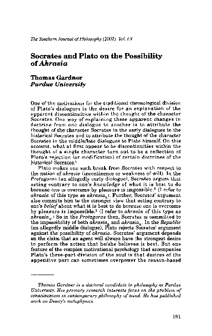 (PDF) Socrates and Plato on the Possibility of Akrasia