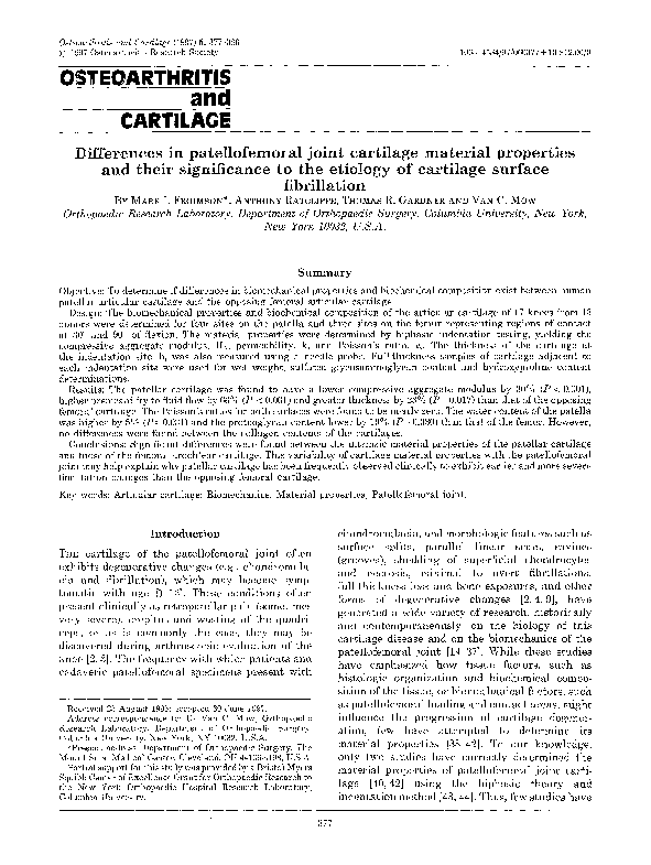 (PDF) Differences in patellofemoral joint cartilage material properties ...