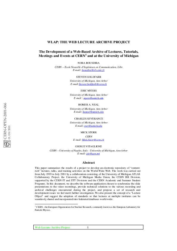 (PDF) WLAP the Web Lecture Archive Project: The Development of a Web ...