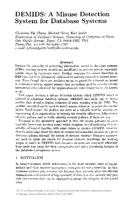 (PDF) DEMIDS: A Misuse Detection System for Database Systems