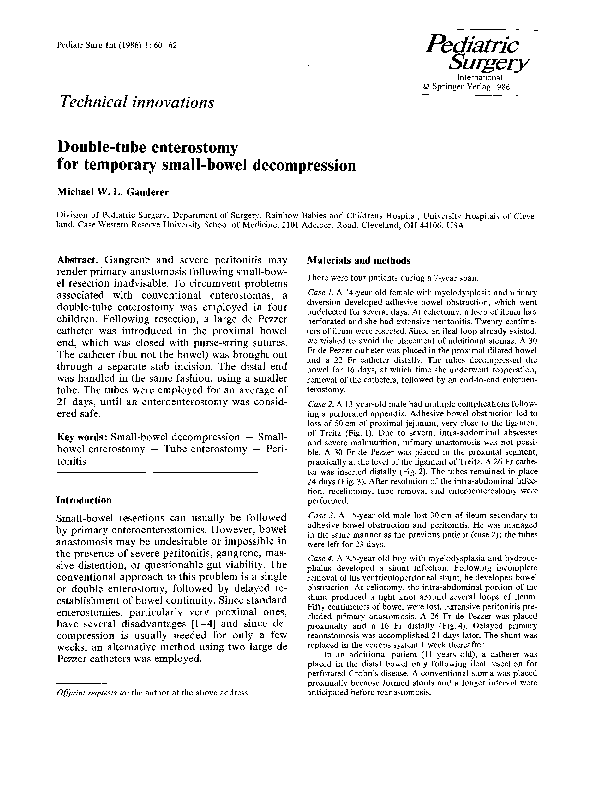 (PDF) Double-tube enterostomy for temporary small-bowel decompression ...