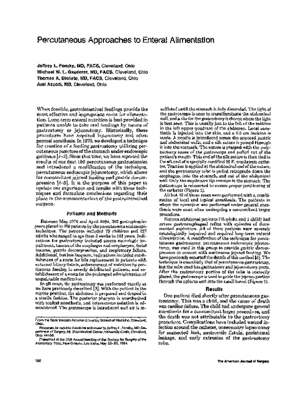 (PDF) Percutaneous approaches to enteral alimentation