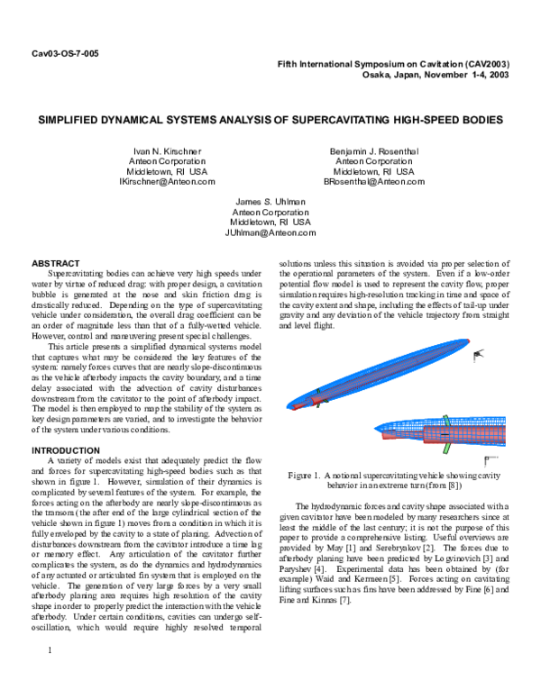 (PDF) Simplified dynamical systems analysis of supercavitating high ...