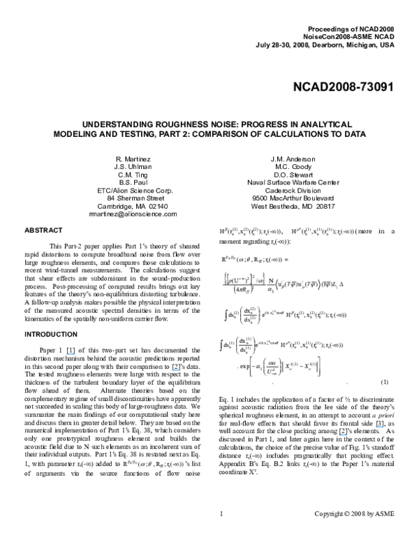 Understanding Roughness Noise: Progress in Analytical Modeling and ...