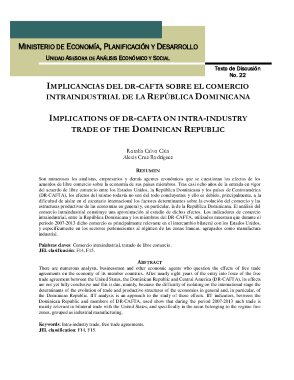 (PDF) IMPLICANCIAS DEL DR-CAFTA SOBRE EL COMERCIO INTRAINDUSTRIAL DE LA ...